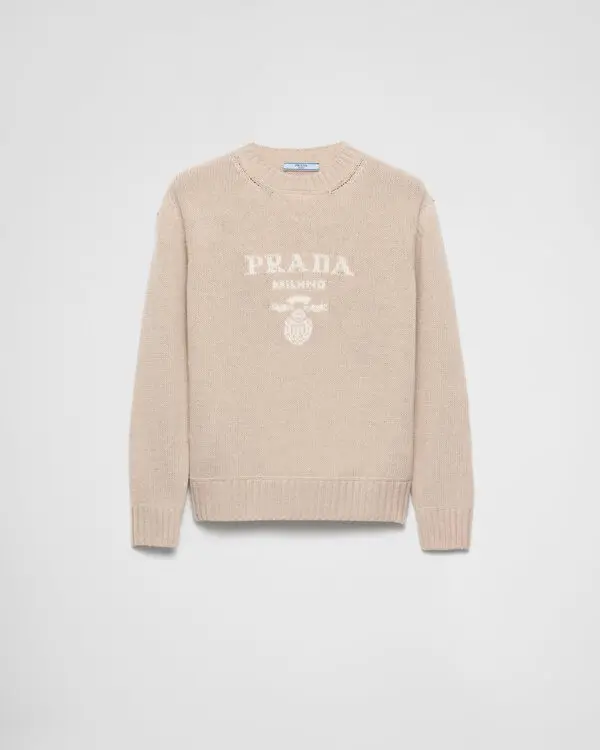 Prada Wool, Cashmere, And Lamé Crew-Neck Sweater - Desert Beige